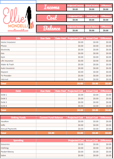 Stationery Paper Party Supplies Budget Printable Zero Based Budget 